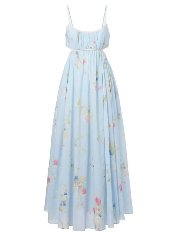 Zimmermann Lucky Picnic Floral Cotton Maxi Dress - Blue
