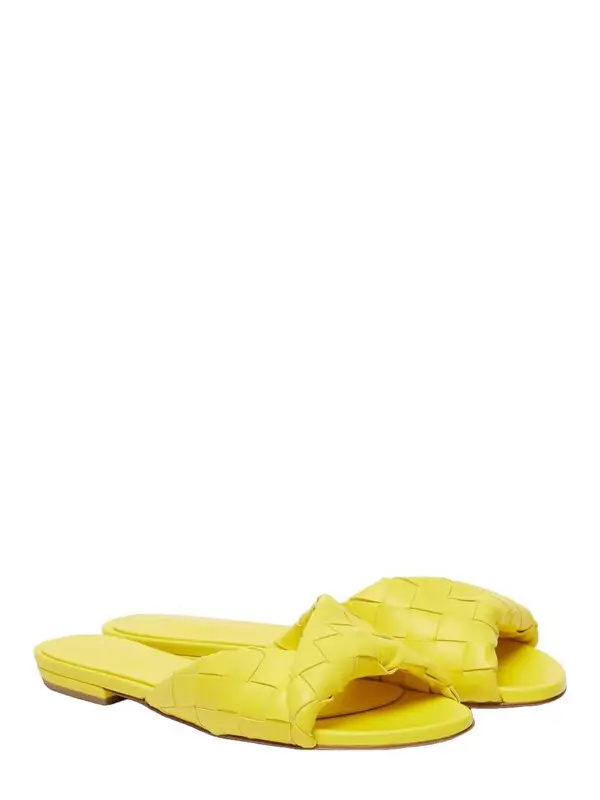 Bottega Veneta Blink Intrecciato Leather Slides - Yellow