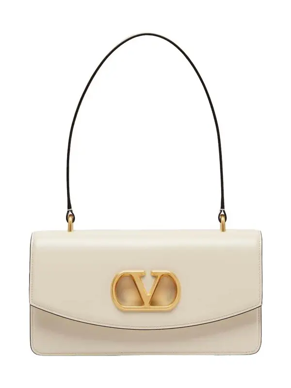 Valentino Garavani Vain Vlogo Leather Shoulder Bag - White