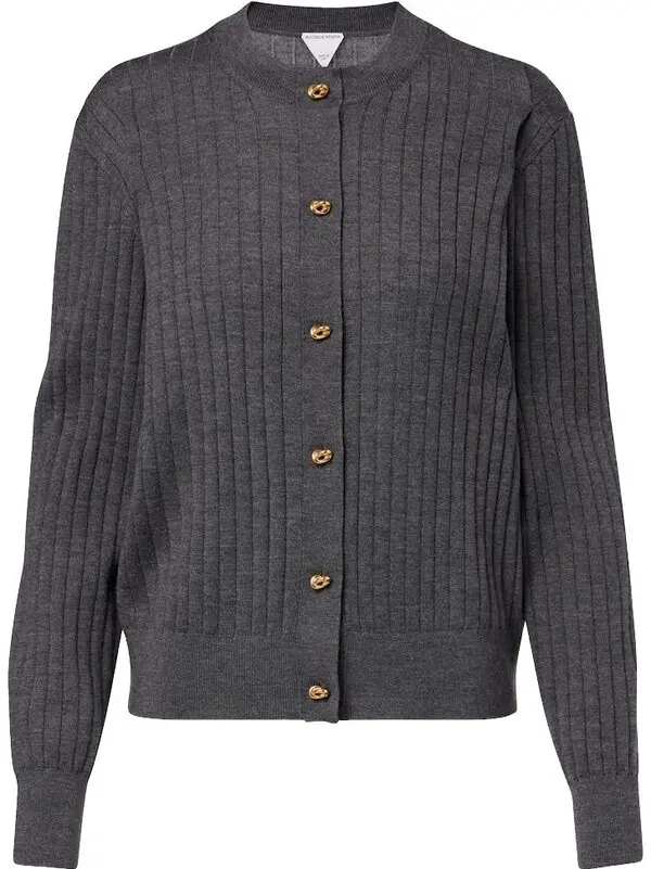 Bottega Veneta Knot Ribbed-knit Wool Cardigan - Grey