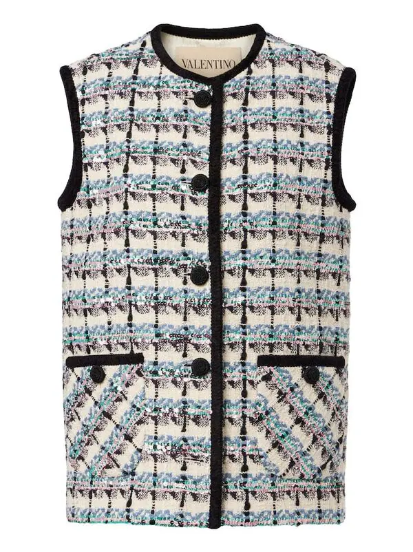 Valentino Garavani Mossi Sequined Cotton-blend Tweed Vest - White