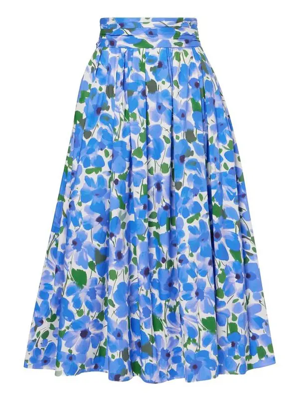 Carolina Herrera Floral Cotton-blend Midi Skirt - Blue