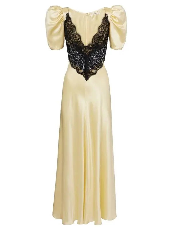 RODARTE Lace-trimmed Silk Charmeuse Gown - Yellow