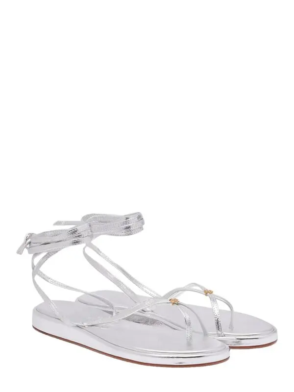Tory Burch Capri Metallic Leather Thong Sandals - Silver