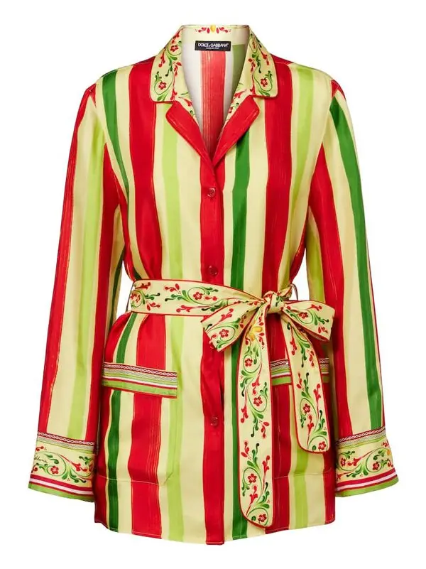 Dolce & Gabbana Belted Striped Silk Shirt - Multicoloured