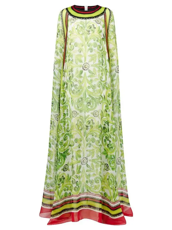 Dolce & Gabbana Printed Silk Maxi Dress - Green