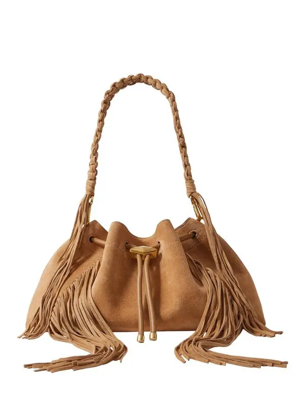 JIMMY CHOO Bon Bon Embellished Fringed Bucket Bag - Brown