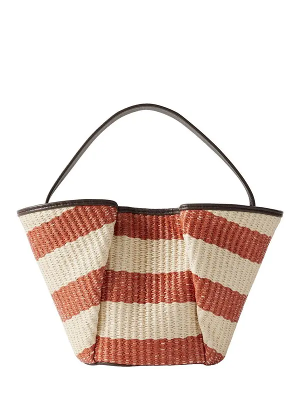 Brunello Cucinelli Marine Leather-trimmed Striped Raffia Shoulder Bag - Red