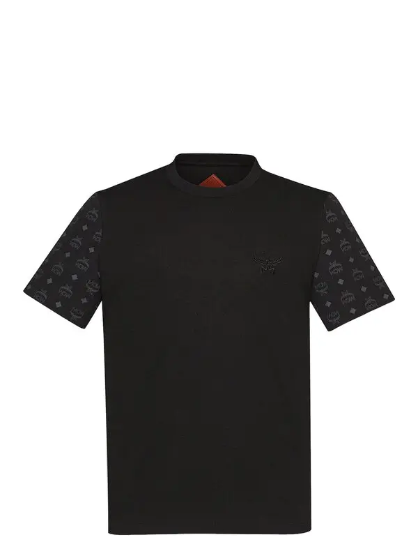 Mcm Logo T-shirt In Organic Cotton And Monogram Econyl - Black