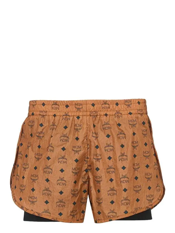 Mcm Monogram Print Econyl® Shorts - Cognac