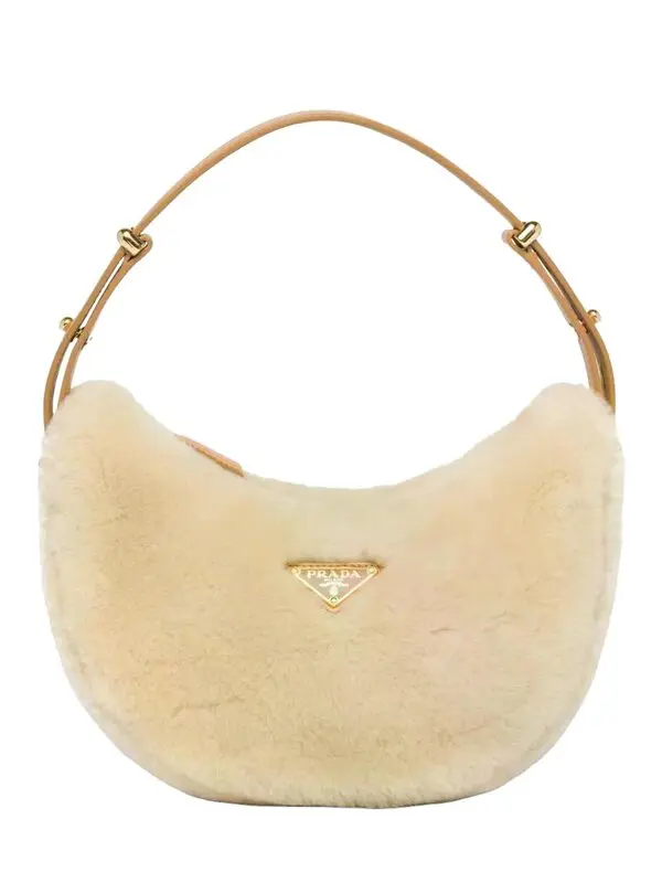 Prada Arqué Shearling Shoulder Bag - Neutrals