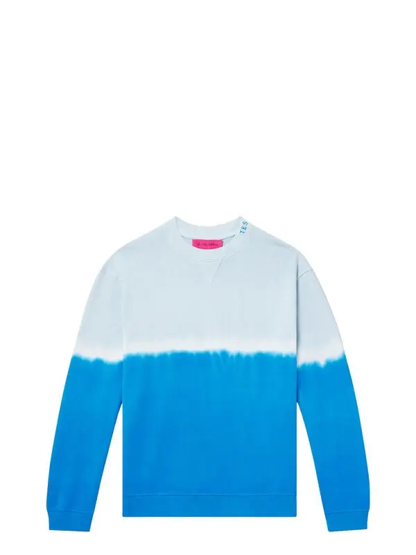 THE ELDER STATESMAN Embroidered Tie-dyed Cotton And Cashmere-blend Jersey Sweatshirt - Blue