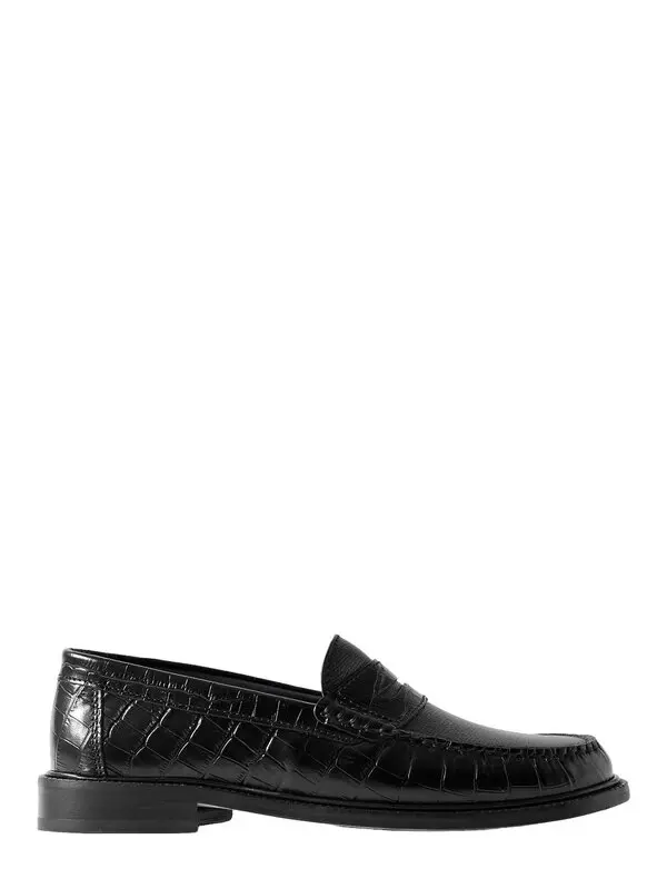 VINNY'S Yardee Croc-effect Leather Penny Loafers - Black