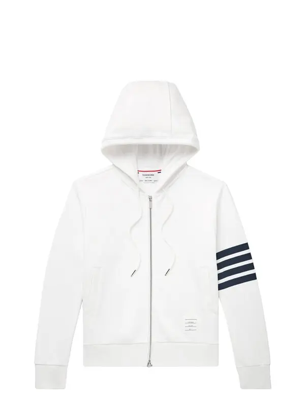 Thom Browne Slim-fit Striped Loopback Cotton-jersey Zip-up Hoodie - White
