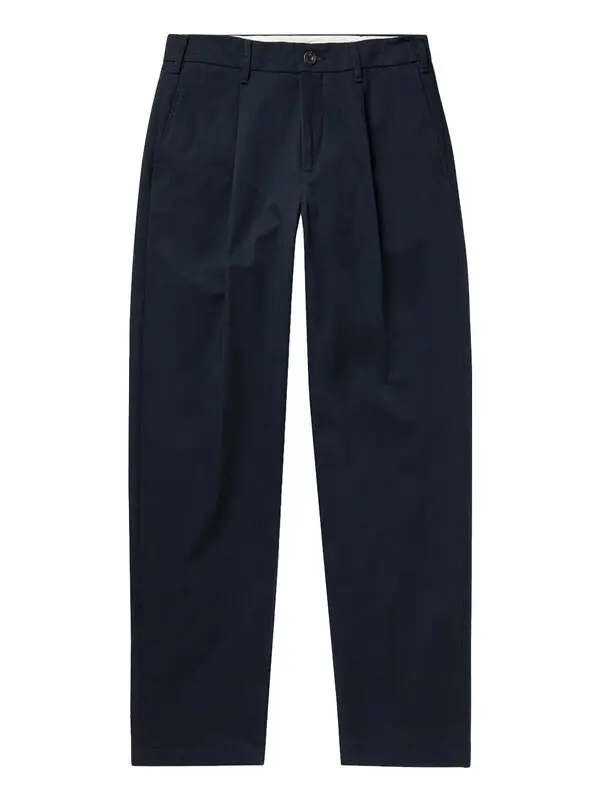 Richard James Straight-leg Pleated Cotton-twill Trousers - Blue