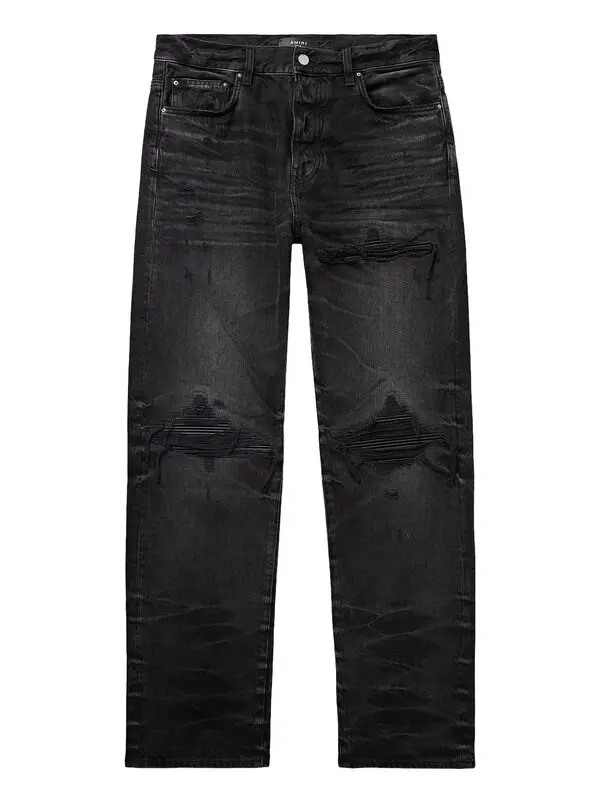 Amiri Mx1 Straight-leg Leather-paneled Distressed Jeans - Black