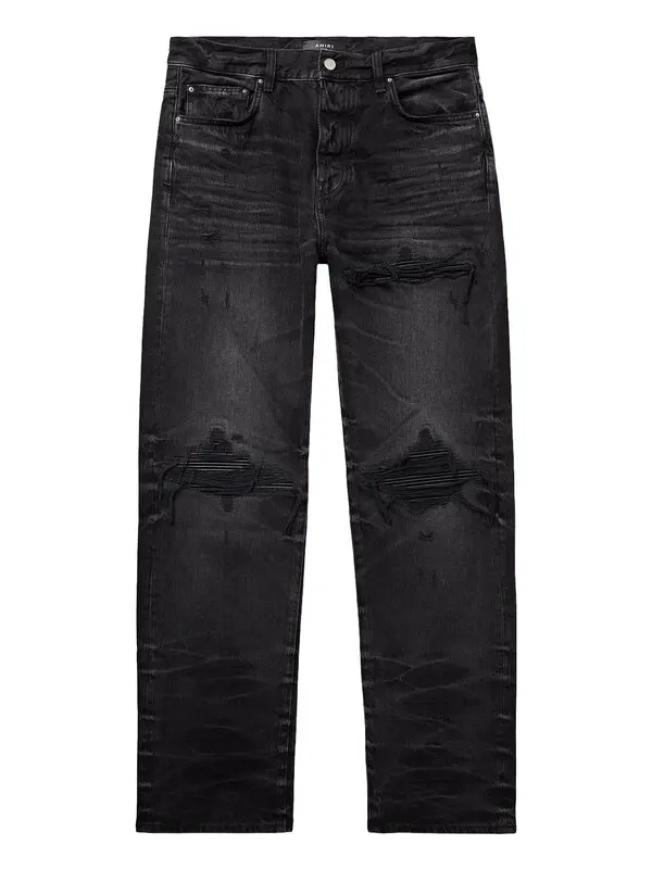 Amiri Mx1 Straight-leg Leather-panelled Distressed Jeans - Black