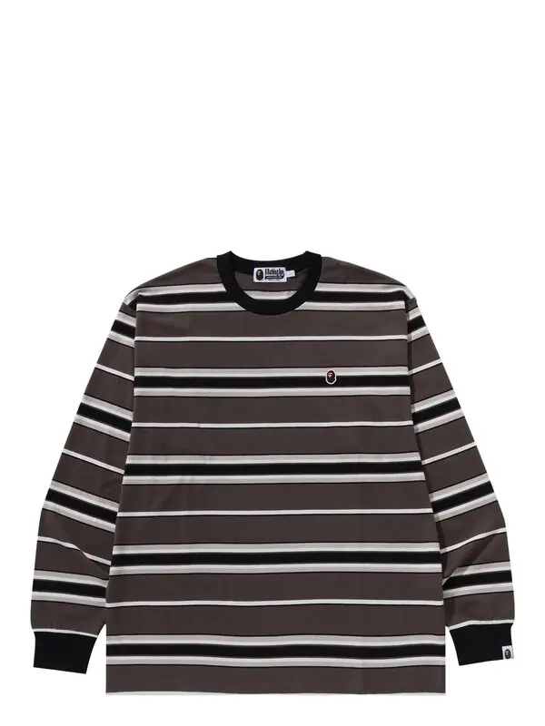 A BATHING APE Ape Head One Point Stripe Relaxed Fit Long-sleeve Tee - Black