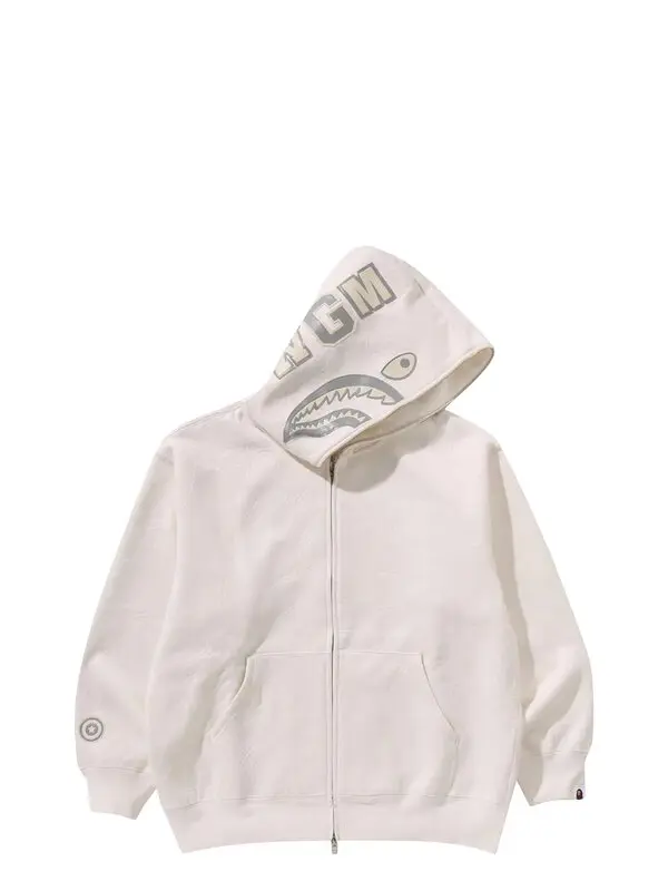 A BATHING APE Line Camo Quilted Shark Full Zip Hoodie - Cream