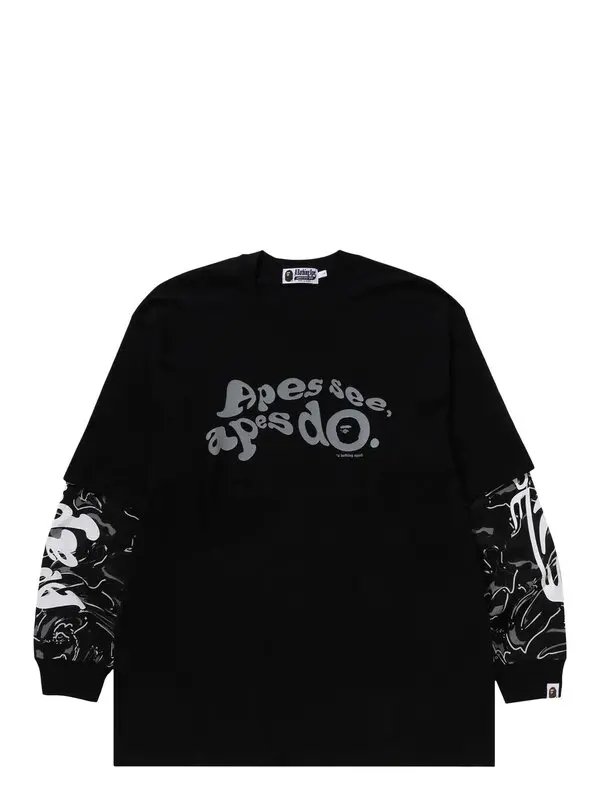 A BATHING APE Marbling Camo Multi Logo Long-sleeve Tee - Black