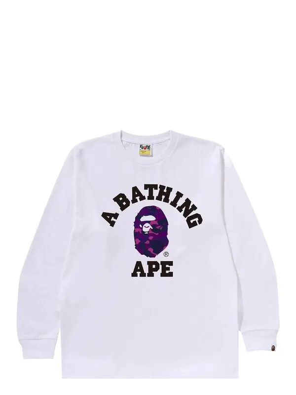 A BATHING APE Color Camo College Long-sleeve Tee - White