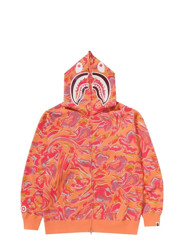 A BATHING APE Marbling Camo Shark Relaxed Fit Full Zip Hoodie - Orange
