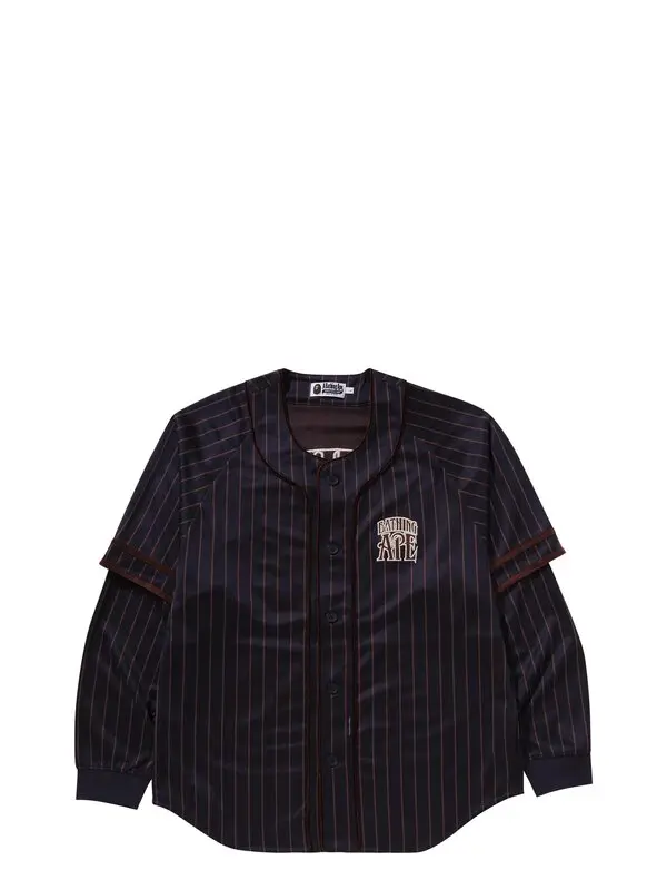 BAPE Stripe Layered Sleeves Baseball Shirt - Blue