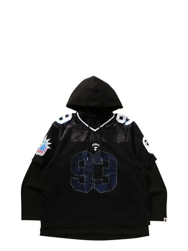 A BATHING APE Multi Logo Layered Sleeves Relaxed Fit Football Jersey - Black