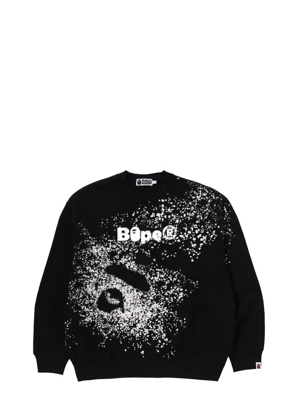 A BATHING APE Spray Print Logo Crewneck Sweatshirt - Black