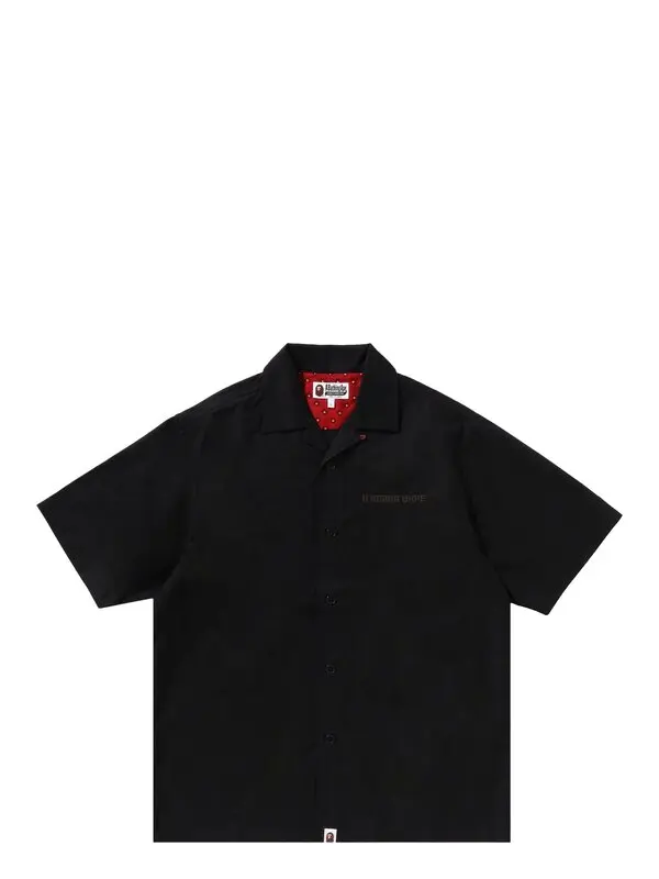 A BATHING APE Dragon Embroidery Open Collar Shirt - Black