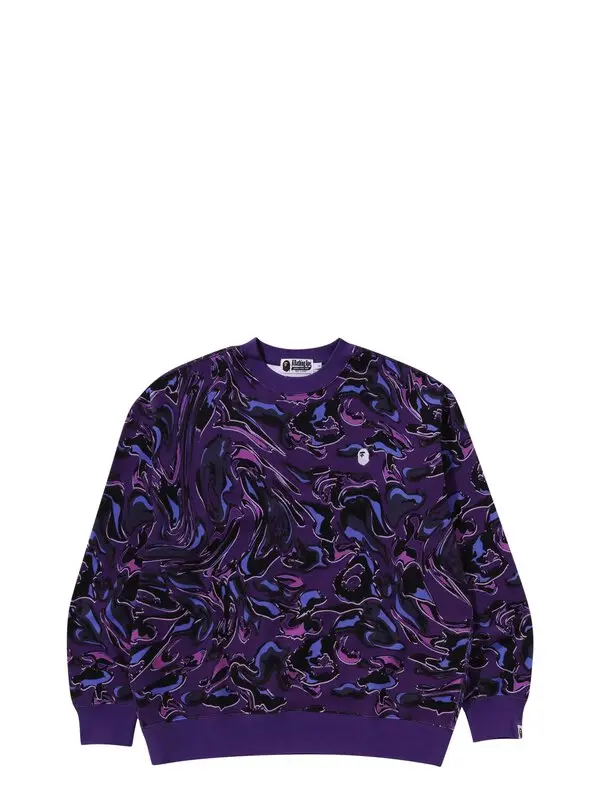 A BATHING APE Marbling Camo Logo Relaxed Fit Crewneck Sweatshirt - Purple