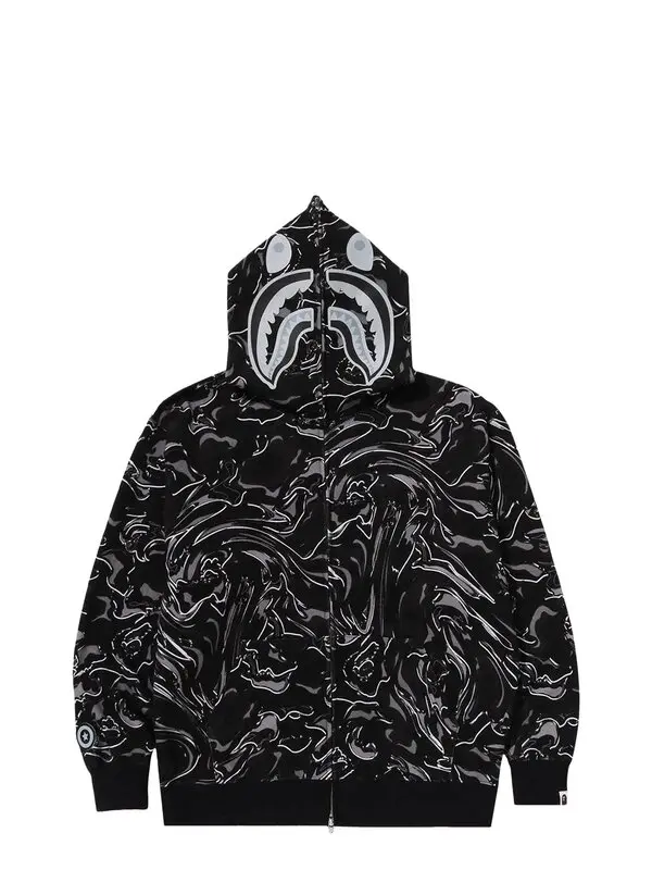 A BATHING APE Marbling Camo Shark Relaxed Fit Hoodie - Black