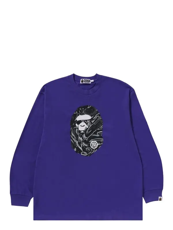 A BATHING APE Marbling Camo Ape Head Relaxed Fit Long-sleeve Tee - Purple