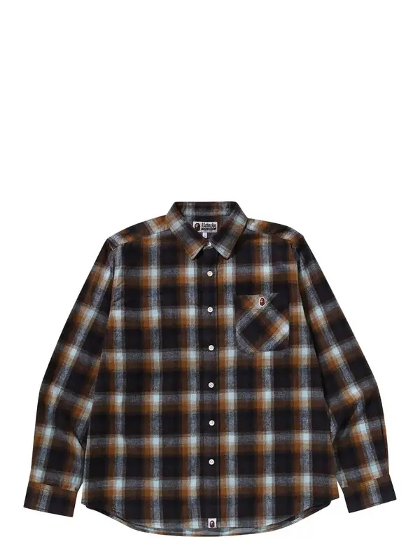 A BATHING APE Ape Head One Point Check Relaxed Fit Shirt - Tan