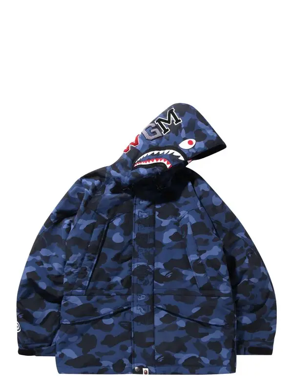 A BATHING APE Color Camo Shark Snowboard Down Jacket - Blue