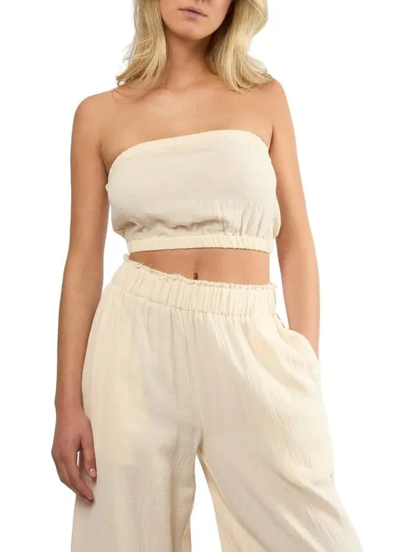 VIENS AVEC MOI Crinkle Strapless Cotton Gauze Crop Top - Cream