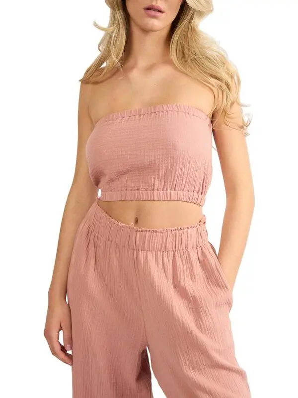 VIENS AVEC MOI Crinkle Strapless Cotton Gauze Crop Top - Rose