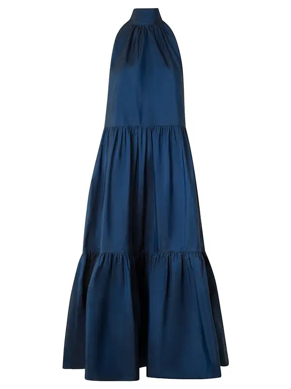 Akris Halter Techno Taffeta Flounce Dress - Navy