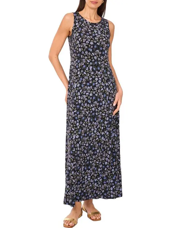 Vince Camuto Floral Print Sleeveless Maxi Dress - Flamingo Pink/blue
