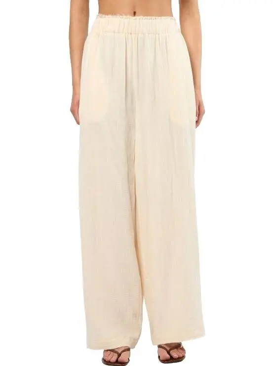 VIENS AVEC MOI Crinkle Cotton Gauze Wide Leg Pants - Cream