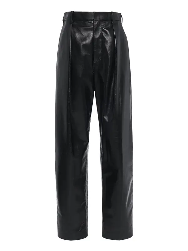 Bottega Veneta Pleated Leather Straight-leg Pants - Black
