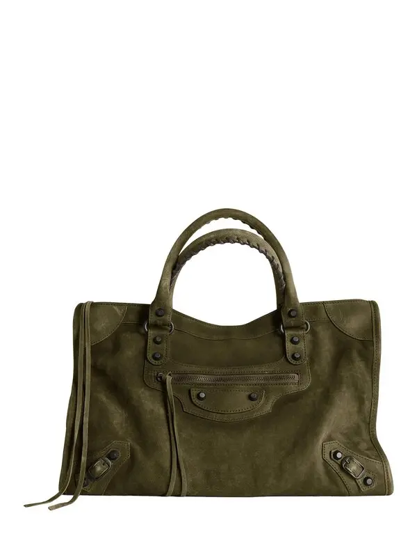 Balenciaga Le City Medium Suede Bag - Khaki