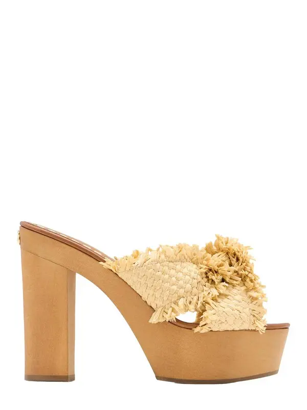 Dolce & Gabbana Woven Raffia Platform Mules - Tan