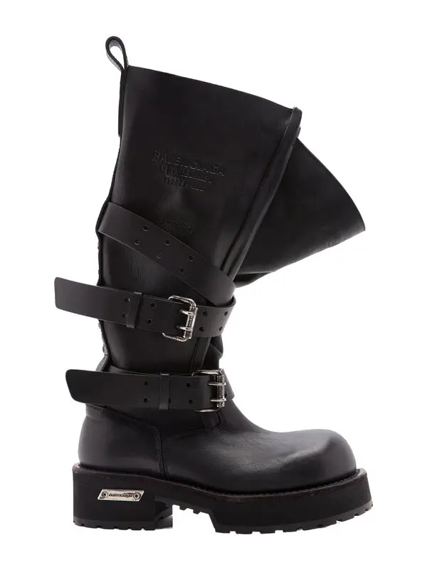 Balenciaga Venom Leather Platform Knee Boots - Black