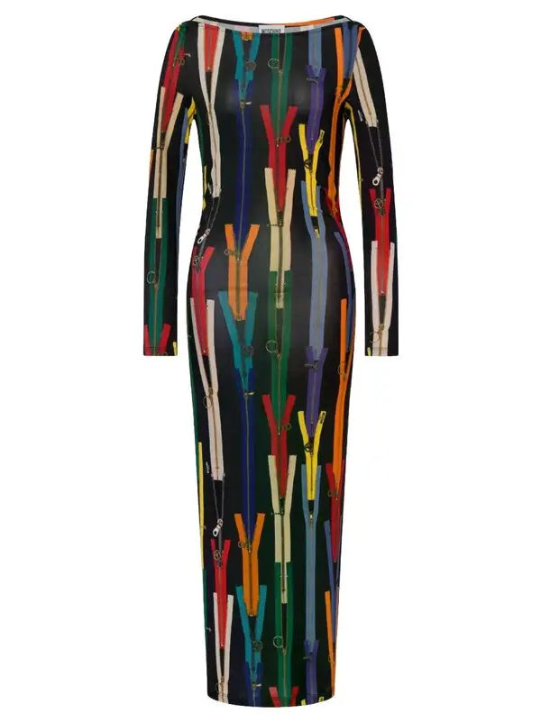 Moschino Abstract-print Midi Dress - Black