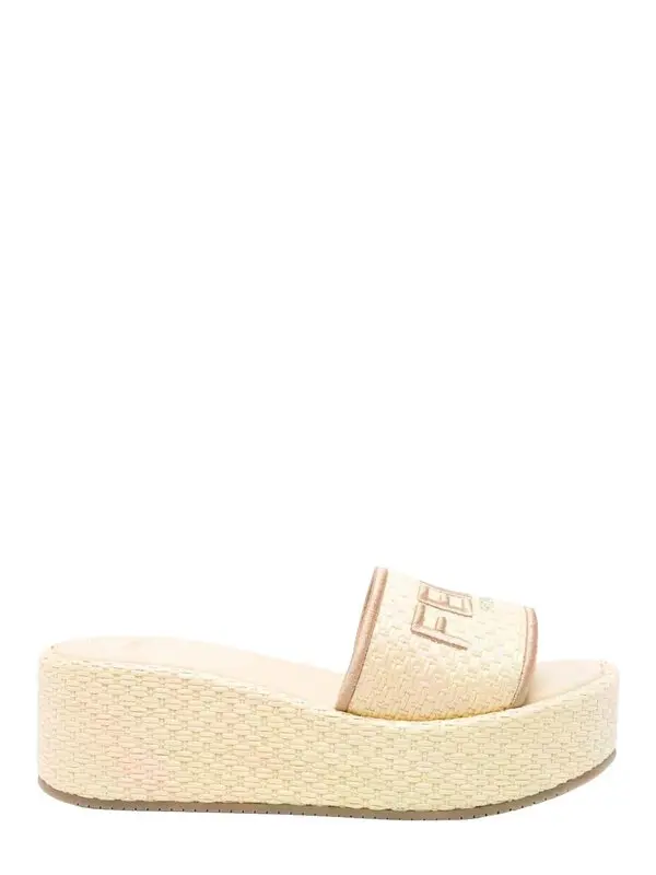 Fendi Logo Embroidered Platform Sandals - F1dai Beige