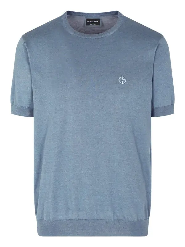 Giorgio Armani Short-sleeved Silk-cotton Jumper - Light Blue