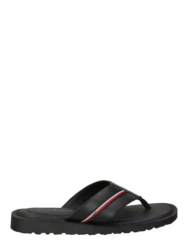Tommy Hilfiger Leather Flip Flops - Black