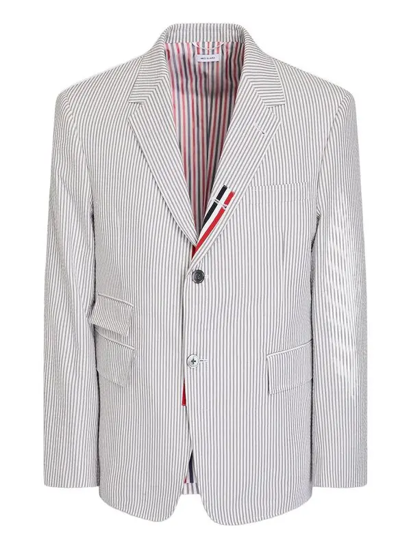 Thom Browne Striped Cottonseersucker Blazer - Light Gray