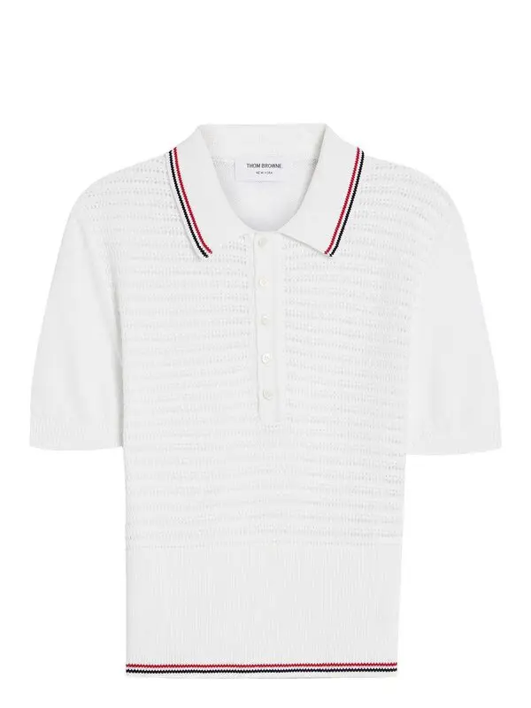 Thom Browne Pointelleknit Cotton Polo Shirt - White